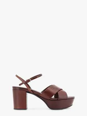 Miu Miu Leather Heeled Sandals With Engraved Logo On The Side - Brown