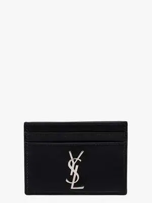 Saint Laurent Cassandre Leather Card Holder - Black