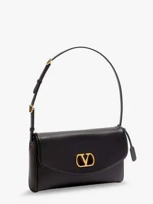 Valentino Garavani Devan Leather Shoulder Bag With Metal Vlogo Signature - Black