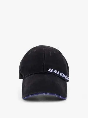 Balenciaga Cotton Baseball Hat With Distressed Effect - Black