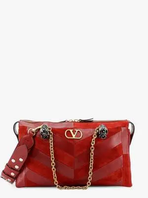 Valentino Garavani Panthea Suede And Leather Crossbody Bag - Red