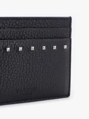Valentino Garavani Leather Card Holder With Stud Detail - Black