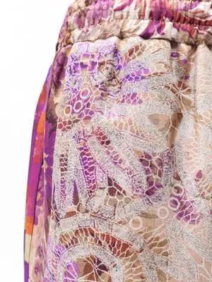PIERRE-LOUIS MASCIA Wide Leg Silk Trousers With Multicolor Print - Beige