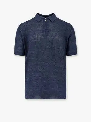 Corneliani Linen And Silk Blend Polo Shirt - Blue