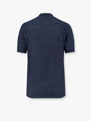 Corneliani Linen And Silk Blend Polo Shirt - Blue