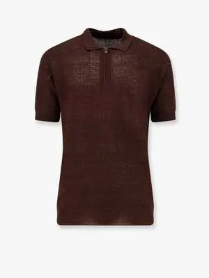 Corneliani Linen And Silk Blend Polo Shirt - Brown