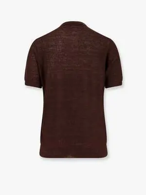 Corneliani Linen And Silk Blend Polo Shirt - Brown