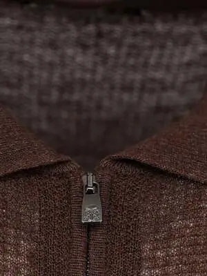 Corneliani Linen And Silk Blend Polo Shirt - Brown