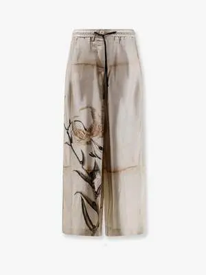 PIERRE-LOUIS MASCIA Silk Trousers With Floral Print - Beige