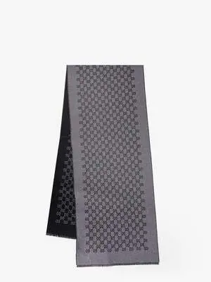 Gucci Double Wool Jacquard Scarf With Gg Motif - Grey