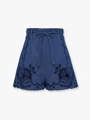 Zimmermann Aster Embroidered Denim Shorts - Blue