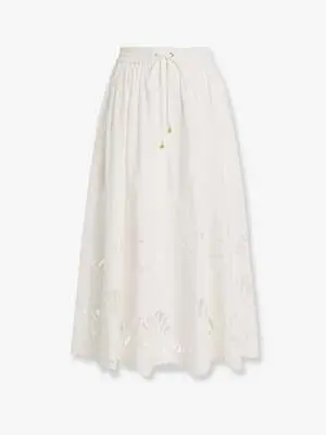 Zimmermann Mahon Cotton Skirt With Embroidered Detail On The Bottom - White