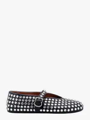 Alaïa Leather Ballet Flats With Rhinestones - Black