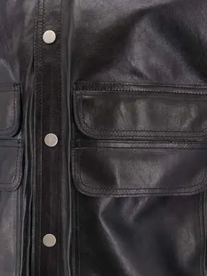 DFOUR Leather Jacket With Pointed Collar And Four Flap Pockets