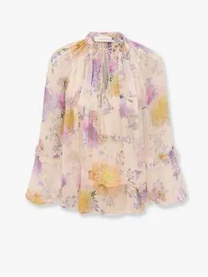Zimmermann Luna Viscose Shirt With Floral Print - Beige