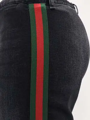 Gucci Blue Denim Jeans With Nastro Web Profiles - Black