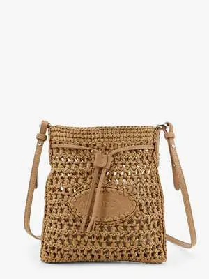 TOD'S Raffia Bucket Bag With Crochet Motif - Brown