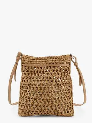 TOD'S Raffia Bucket Bag With Crochet Motif - Brown