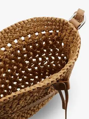 TOD'S Raffia Bucket Bag With Crochet Motif - Brown