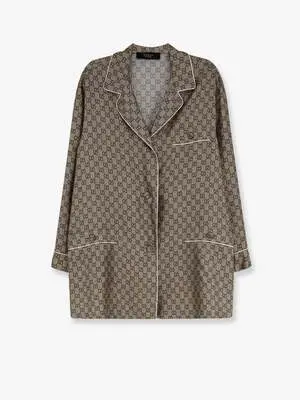 Gucci Silk Shirt With Gg Print - Beige