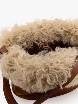 Saint Laurent Suede Shoulder Bag With Shearling Profile