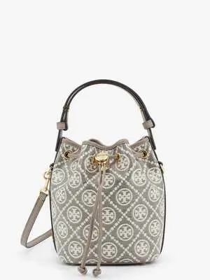 Tory Burch T Monogram Coated Canvas Bucket Bag - Grey