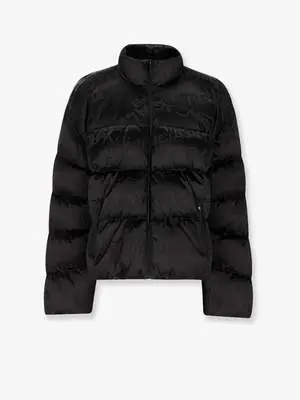 Balenciaga Nylon Down Jacket With All-over Lettering Logo - Black