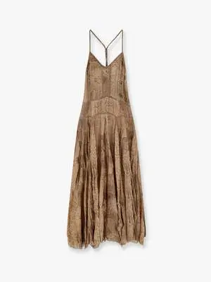 MES DEMOISELLES Long Viscose Dress With Snake Print - Brown