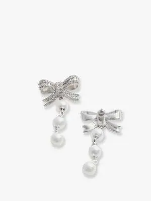 SELF-PORTRAIT Crystal Bow Pearl Droplet Earrings