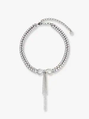 SELF-PORTRAIT Double Crystal Bow Choker - Silver