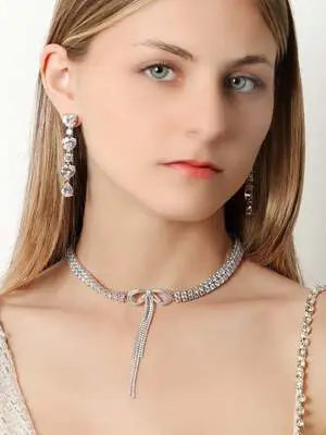 SELF-PORTRAIT Double Crystal Bow Choker