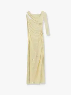 SELF-PORTRAIT Midi Dress With Rhinestones - Yellow