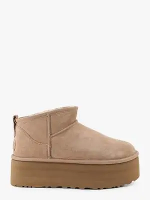 UGG Classic Ultra Mini Platform Suede Ankle Boots - Beige