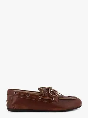 Miu Miu Leather Loafers With Lettering Logo - Brown