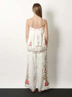 Farm Rio Embroidered Linen-viscose Blend Top