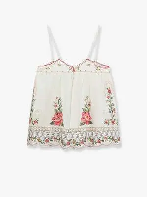 Farm Rio Embroidered Linen-viscose Blend Top
