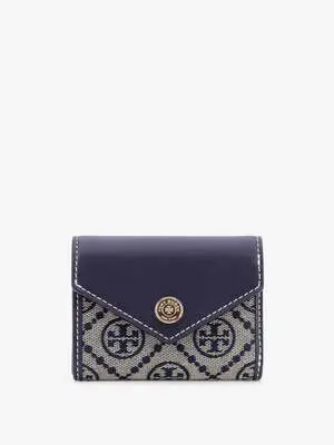 Tory Burch T Monogram Envelope Leather And T Monogram Fabric Wallet