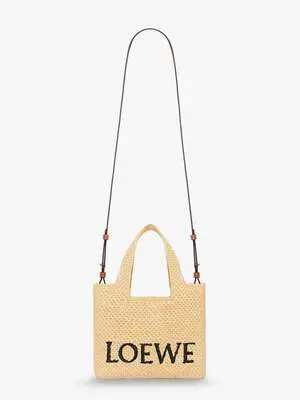 Loewe Small Raffia Handbag With Embroidered Logo - Beige