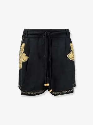 SCARLETT POPPIES Vareli Linen And Cotton Shorts - Black