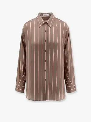 THE FRANKIE SHOP Peri Fluid Viscose And Silk Shirt - Brown