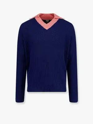 Fendi Cotton Sweater With Contrasting Collar - Blue
