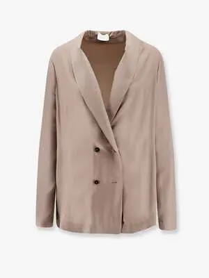 ALYSI Double-breasted Silk Blazer - Grey