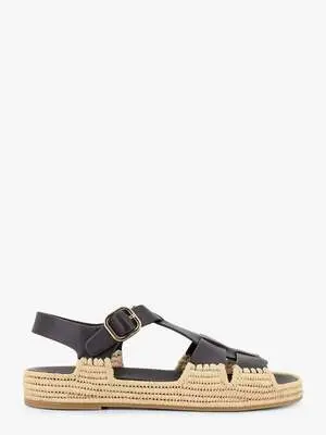 PALOMA BARCELO' Paloma Barcelo Yuka Leather Sandals With Woven Raffia Sole
