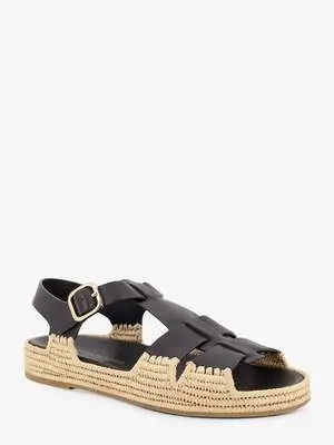 PALOMA BARCELO' Paloma Barcelo Yuka Leather Sandals With Woven Raffia Sole