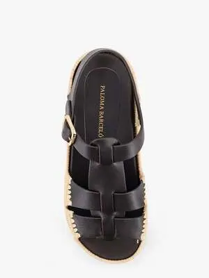 PALOMA BARCELO' Paloma Barcelo Yuka Leather Sandals With Woven Raffia Sole