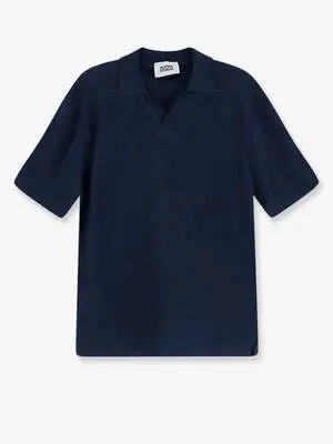 Alpha Studio Linen And Cotton Blend Polo Shirt - Blue