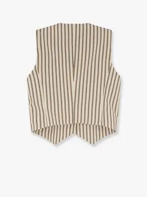 Max Mara Mxmfauno Striped Cotton And Silk Vest