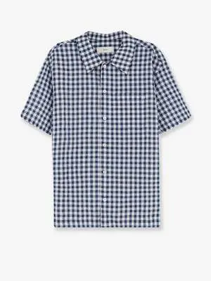 DUNST Cotton Blend Shirt With Check Pattern - Blue