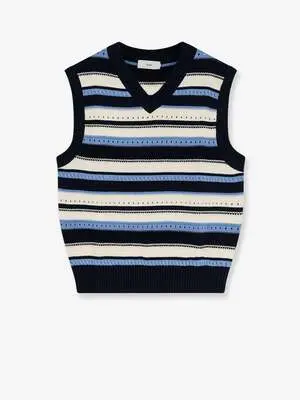 DUNST Sleeveless Striped Cotton Sweater Vest - Blue