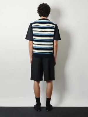 DUNST Sleeveless Striped Cotton Sweater Vest - Blue